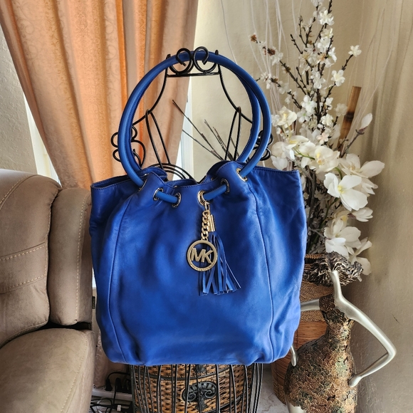 Michael Kors | Bags | Michael Kors Cobalt Blue Leather Ring Hobo Tote ...